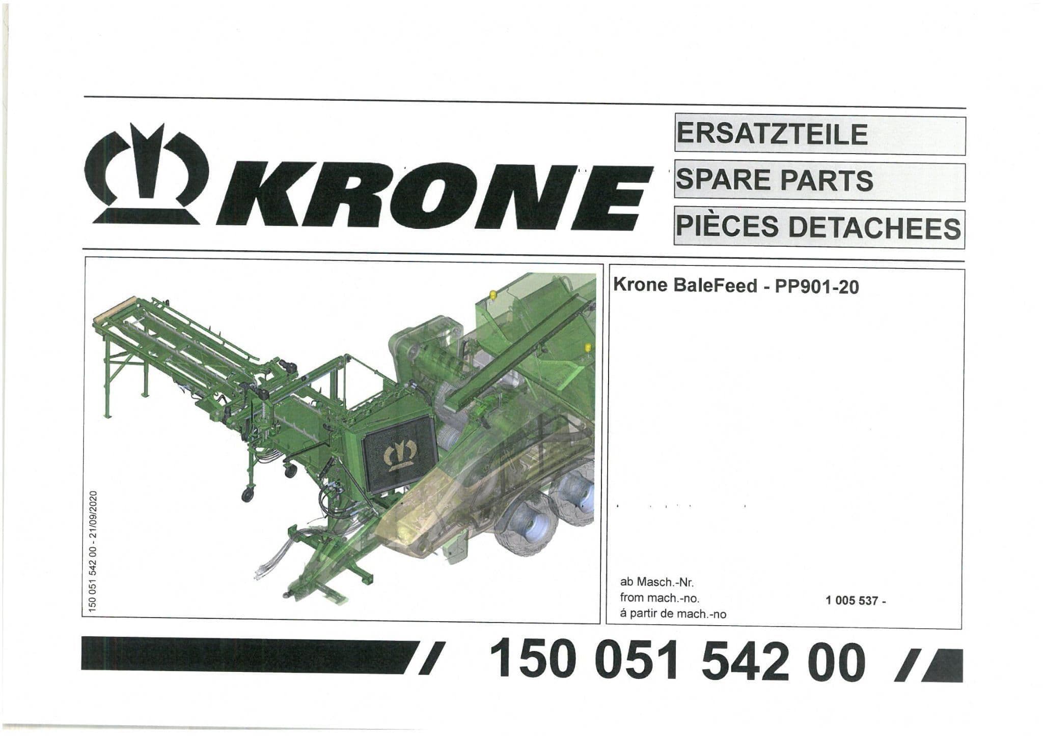 Krone Bale Feed - PP901-20 Parts Manual