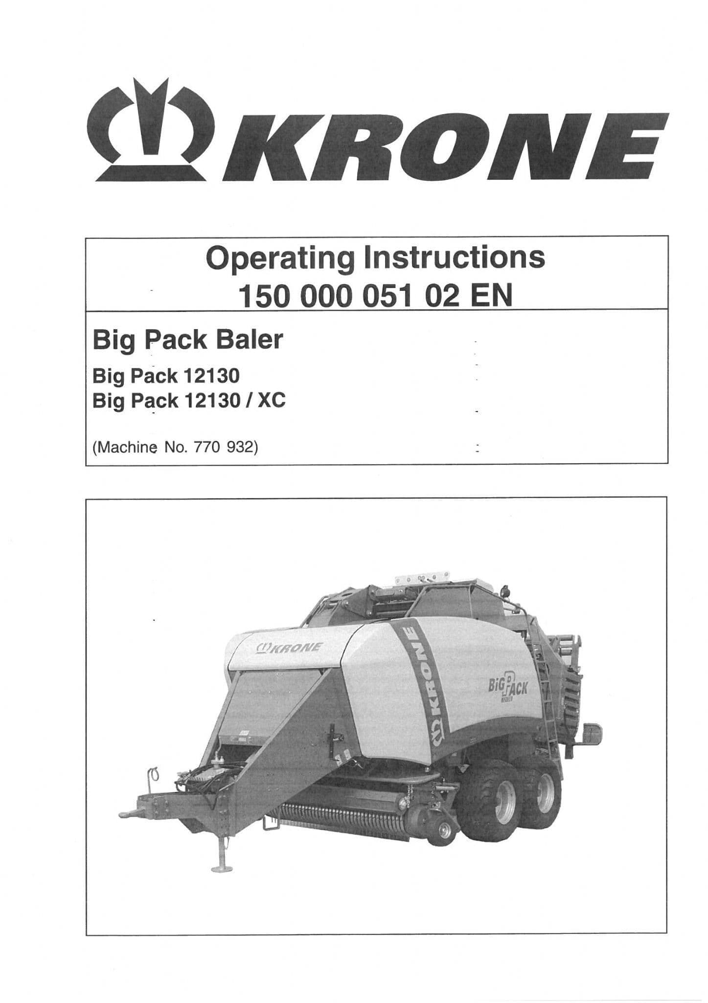 Krone Big Pack Baler 12130 & 12130XC Operators Manual XC