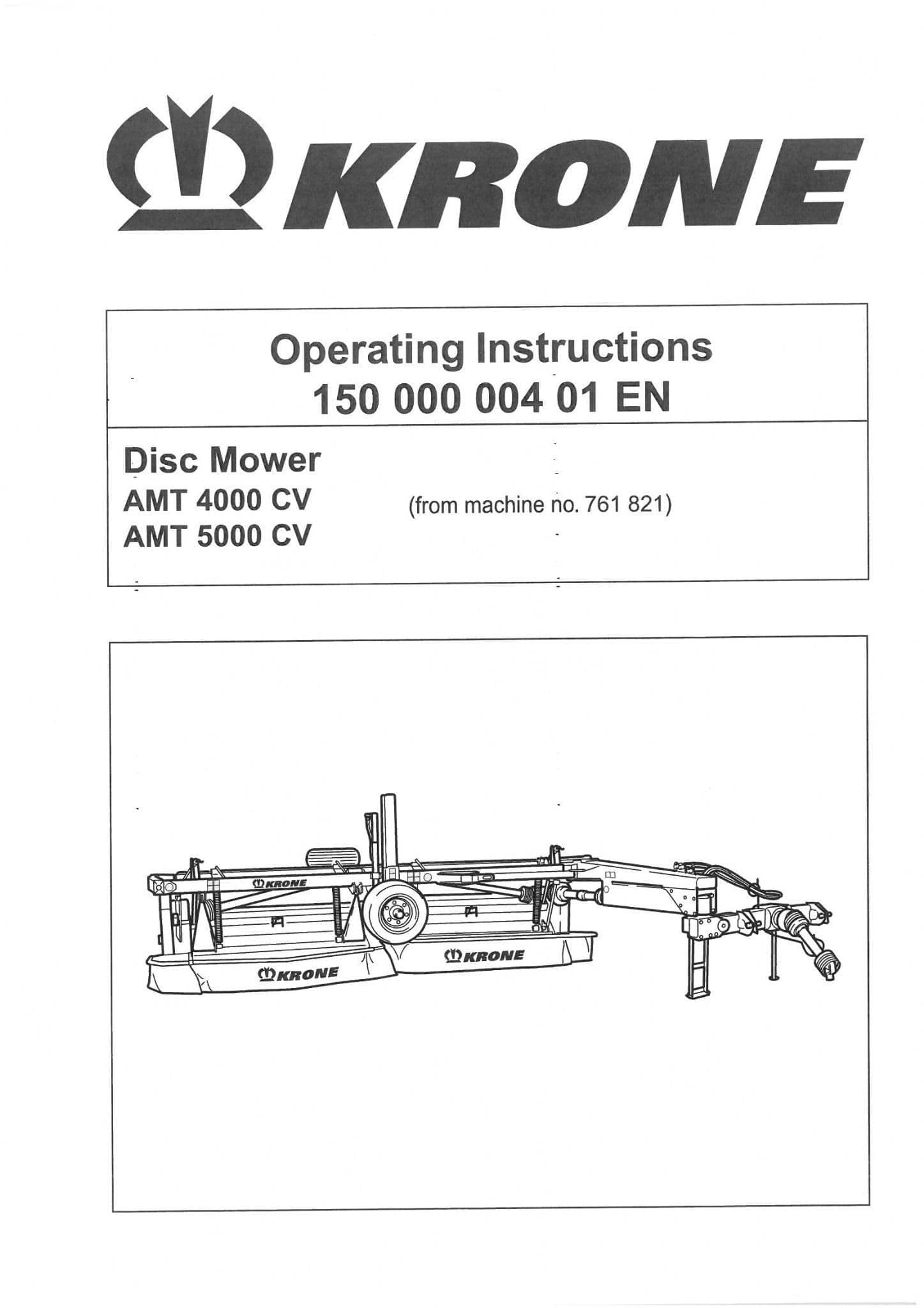 Krone Disc Mower AMT4000CV AMT5000CV Operators Manual AMT 4000 5000 CV