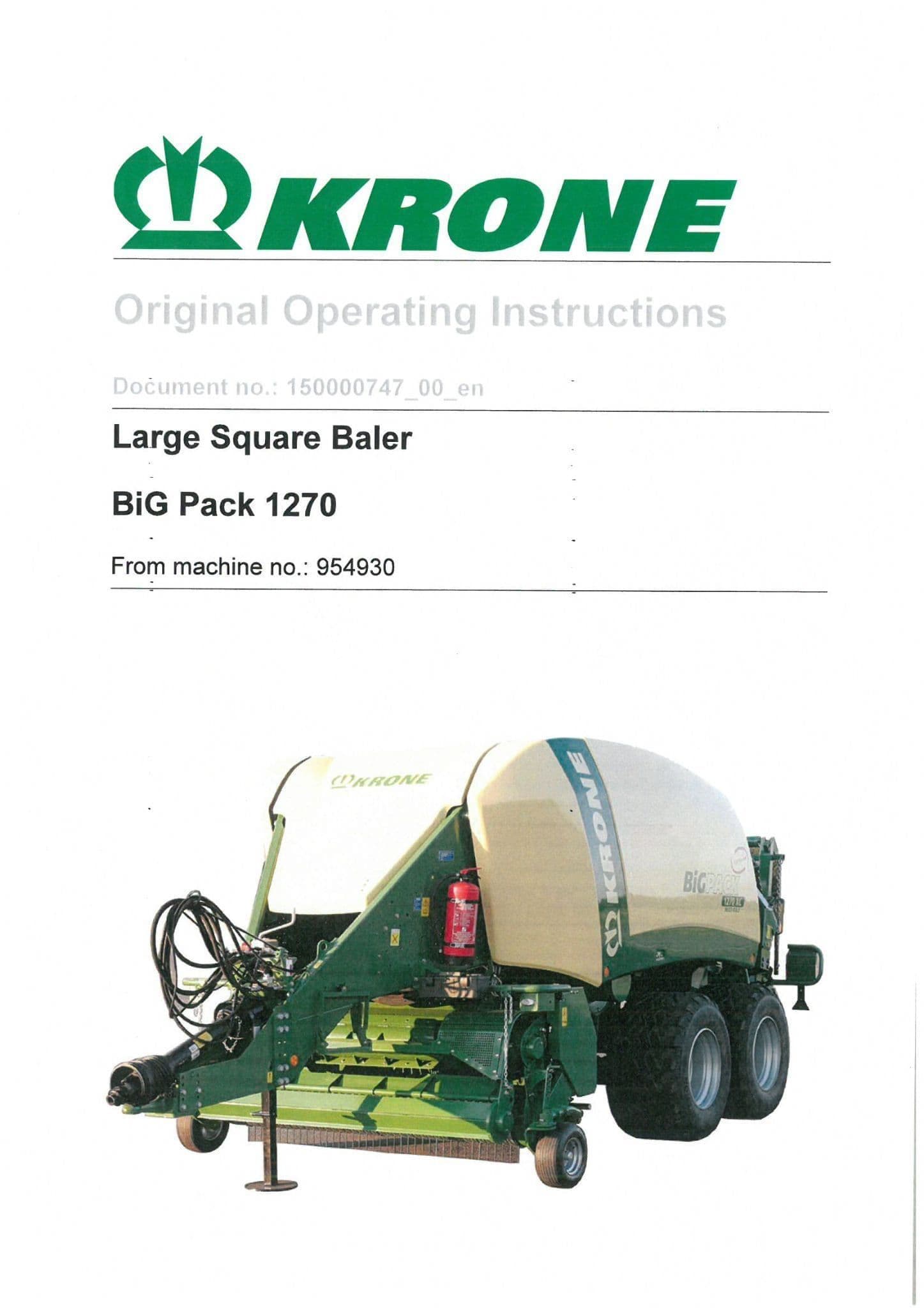 Krone Large Square Baler BiG Pack 1270 Operators Manual