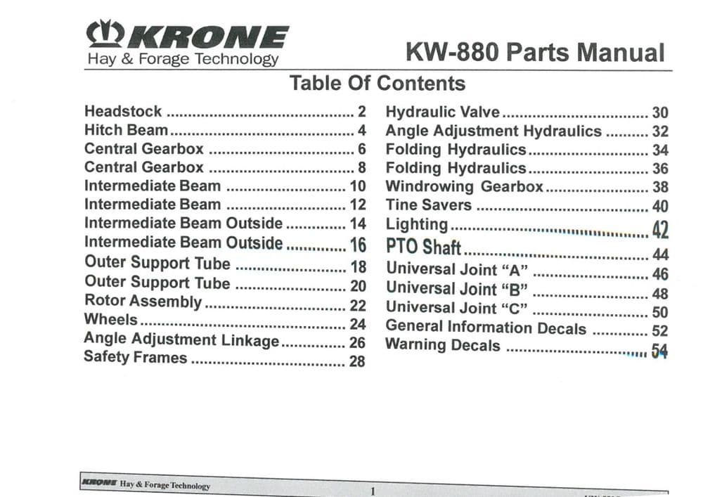 Krone Rotary Tedder KW-880 Parts Manual