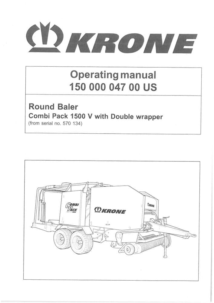 Krone Round Baler Combi Pack 1500V with Double Wrapper Operators Manual ...