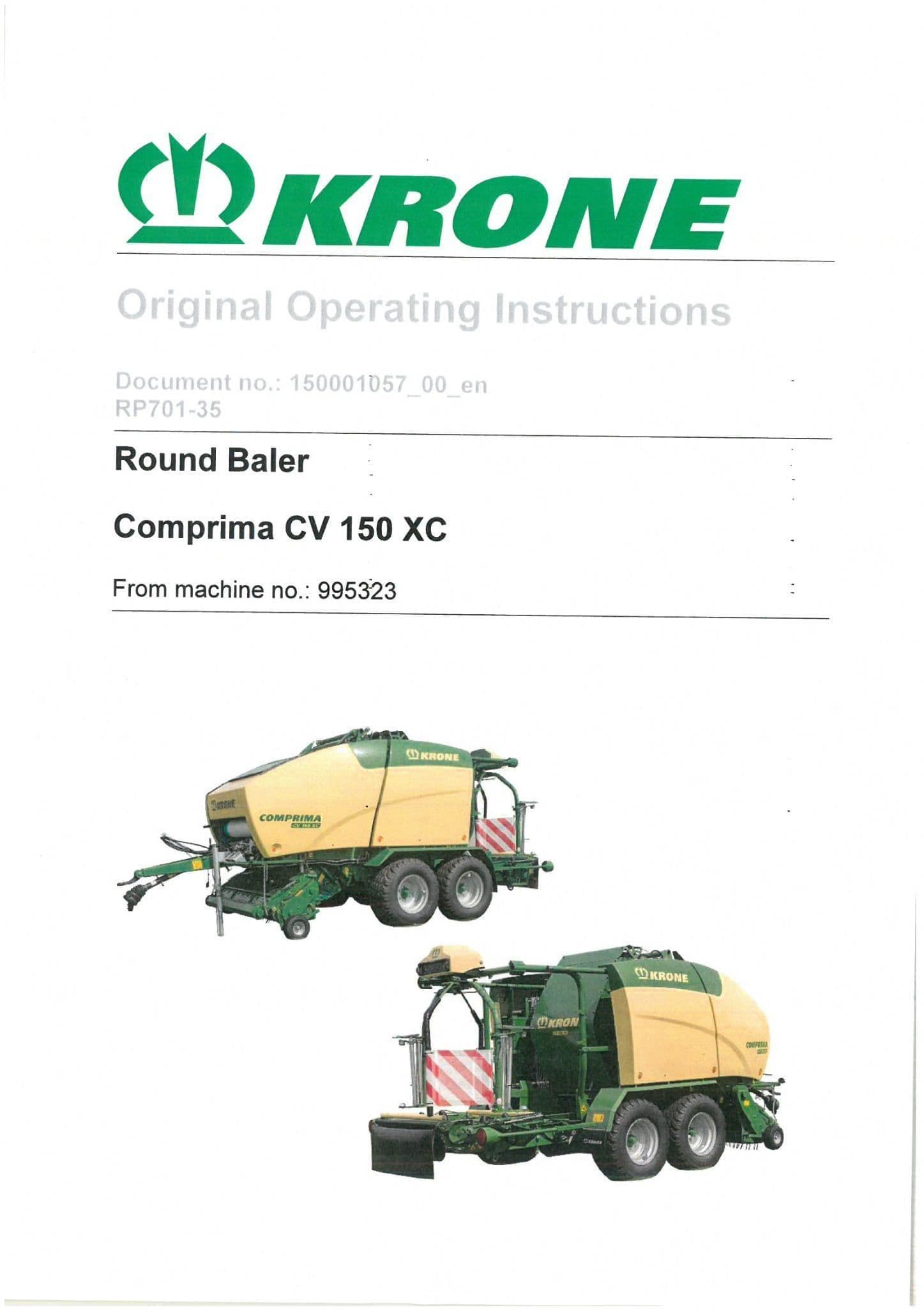 Krone Round Baler Comprima CV150XC Operators Manual CF 150 XC