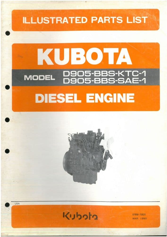 Kubota Diesel Engine D905-BBS-KTC-1 & D905-BBS-SAE-1 Parts Manual