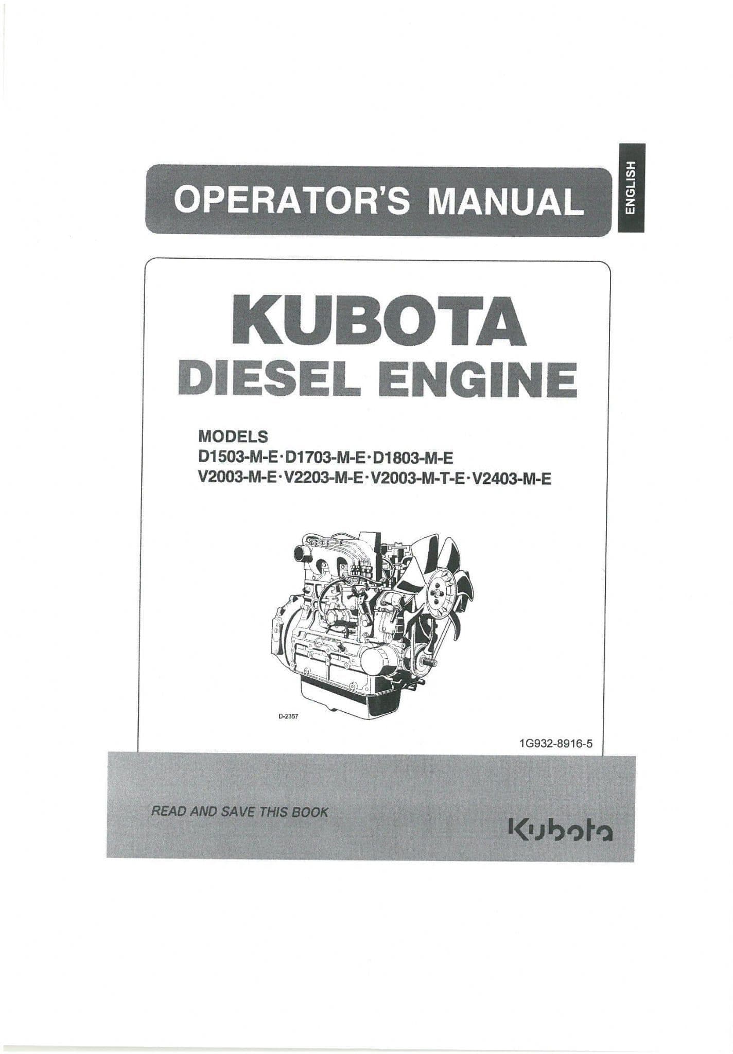 Kubota Diesel Engine V2203-M-E V2003-M-T-E V2403-M-E Operators Manual