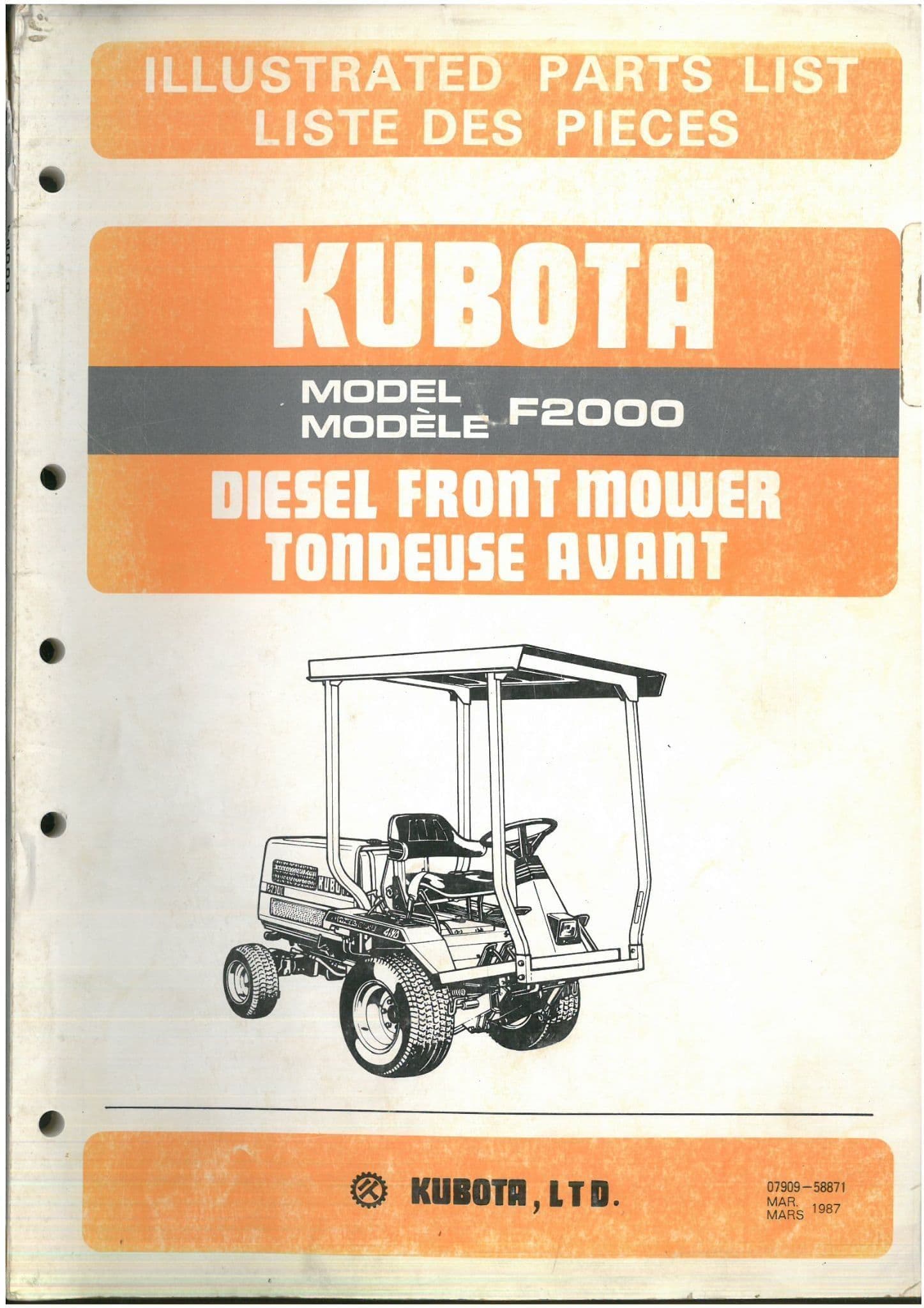 Kubota Diesel Front Mower F2000 Parts Manual F 2000