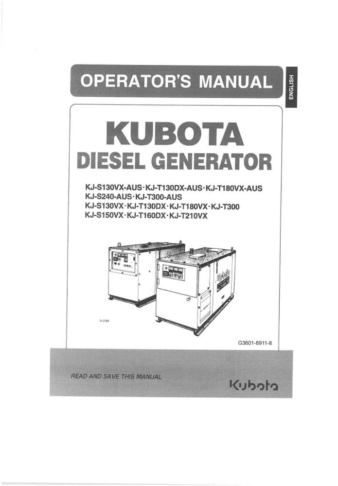 Kubota Diesel Generator KJ-S150VX KJ-T160DX KJ-T210VX Operators Manual