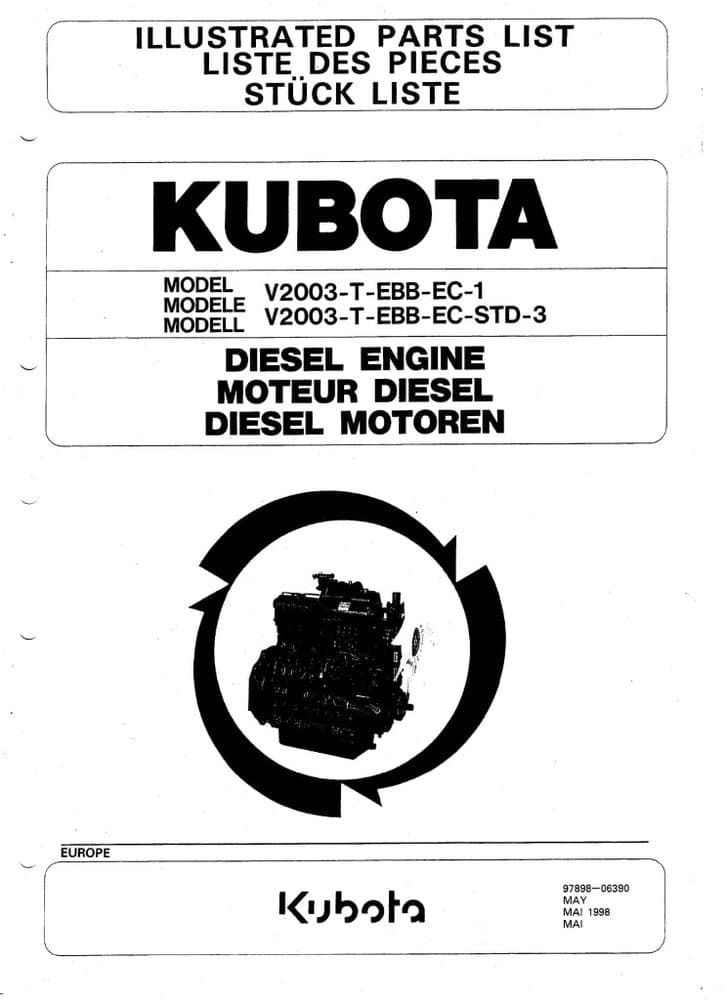 Kubota Engine V2003-T-EBB-EC-1 & V2003-T-EBB-EC-STD-3 Parts Manual