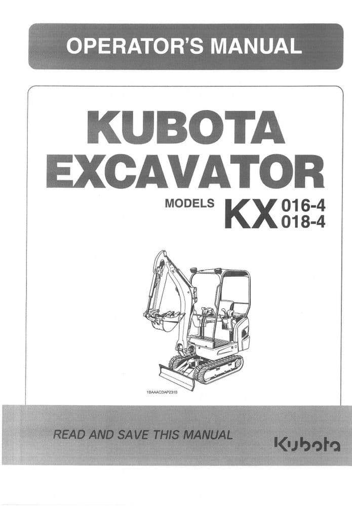 Kubota Excavator KX016-4 KX018-4 Operators Manual KX 014 016