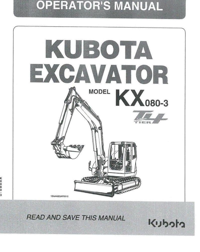 Kubota Excavator KX080-3 Operators Manual KX 080