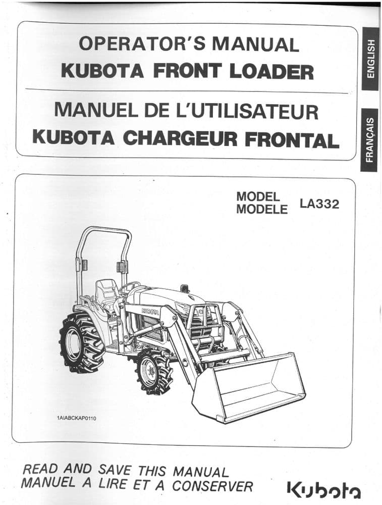Kubota Front Loader Model LA332 Operators Manual - LA 332