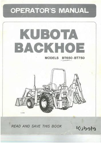 Kubota Tractor B20 Loader Backhoe BT650 BT750 Operators Manual