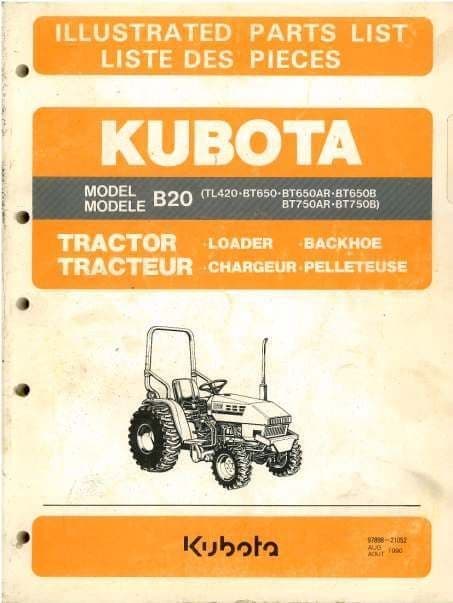 Kubota Tractor B20 Loader Backhoe TL420 BT650 BT650AR BT650B BT750AR ...
