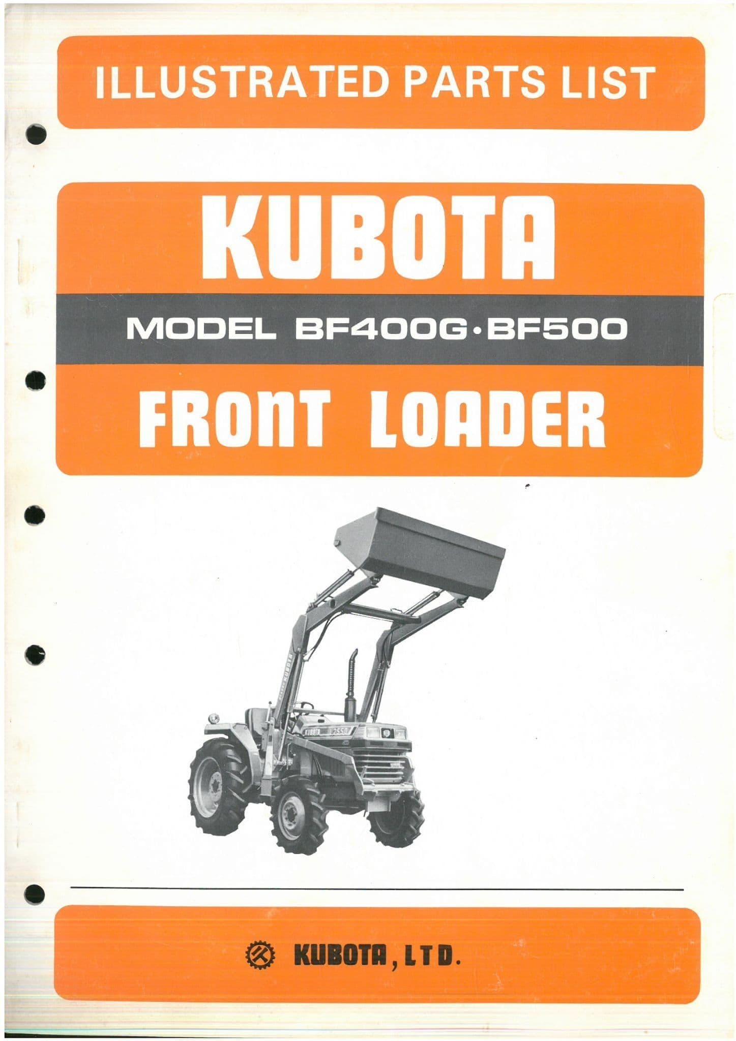 Kubota Tractor Front Loader BF400G & BF500 Parts Manual