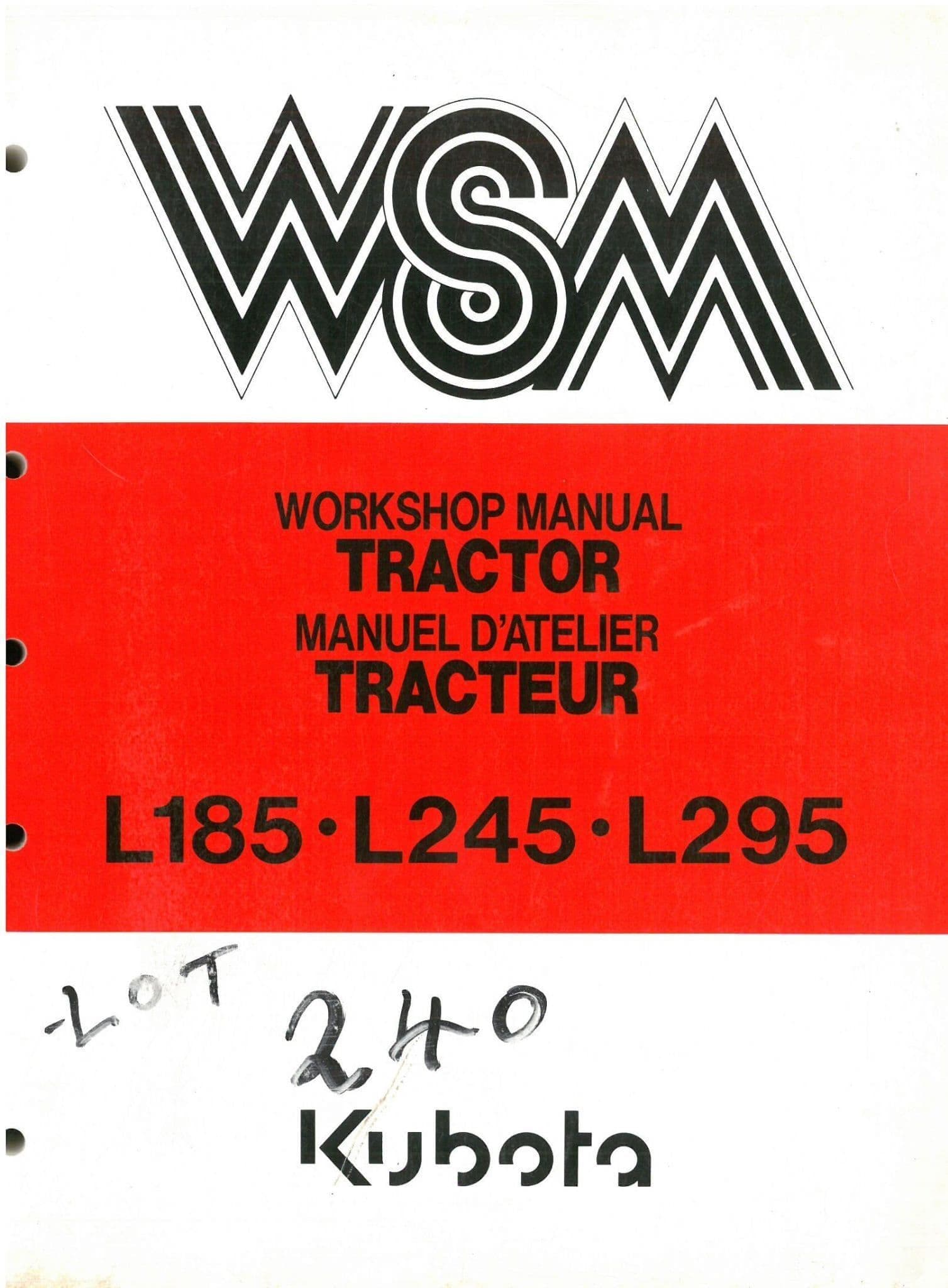 Kubota Tractor L185 L245 L295 & DT Service Workshop Manual
