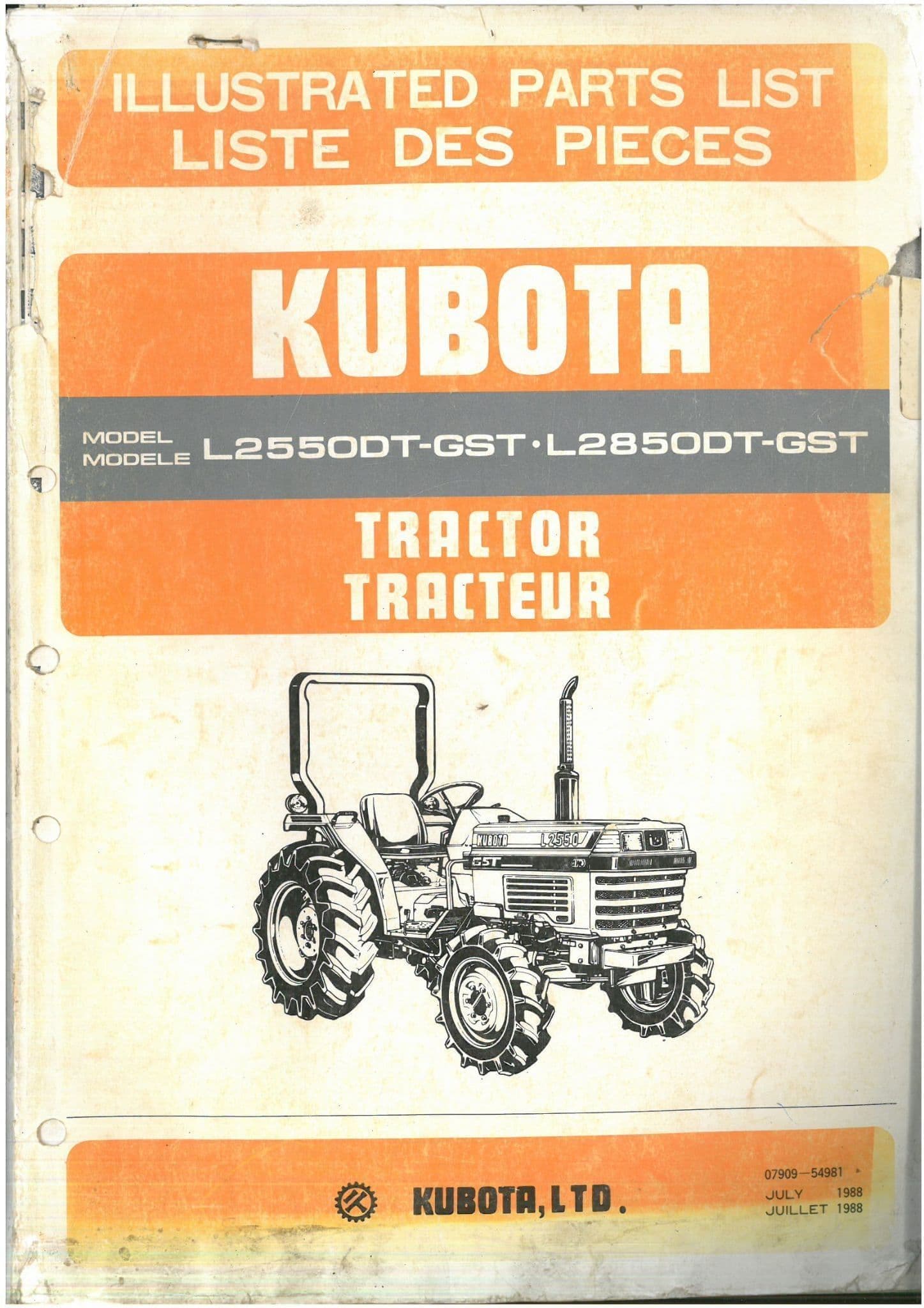 Kubota Tractor L2550DT-GST L2850DT-GST Parts Manual L 2550 2850 DT GST