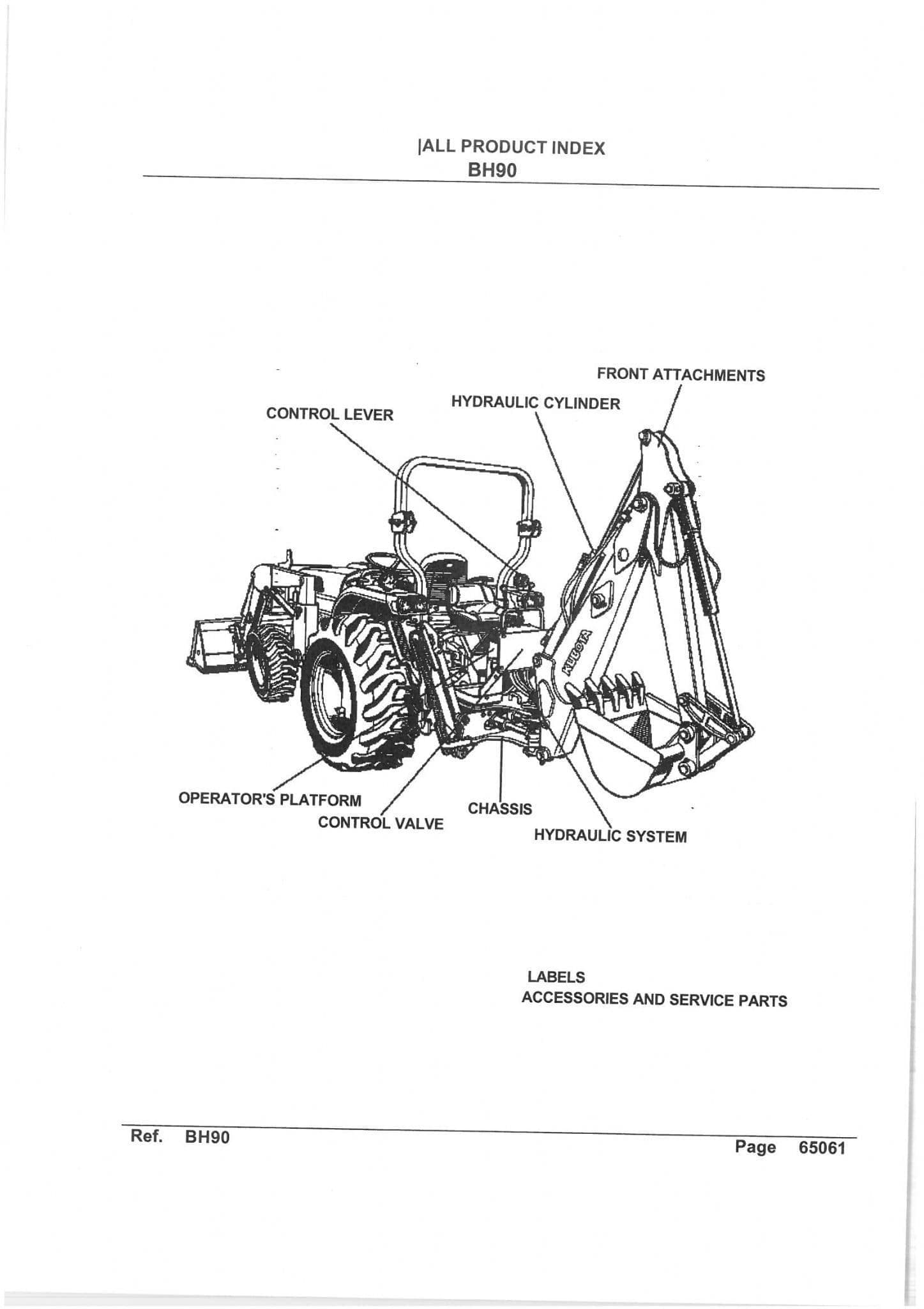 Kubota Tractor Loader Backhoe BH90 Parts Manual BH 90