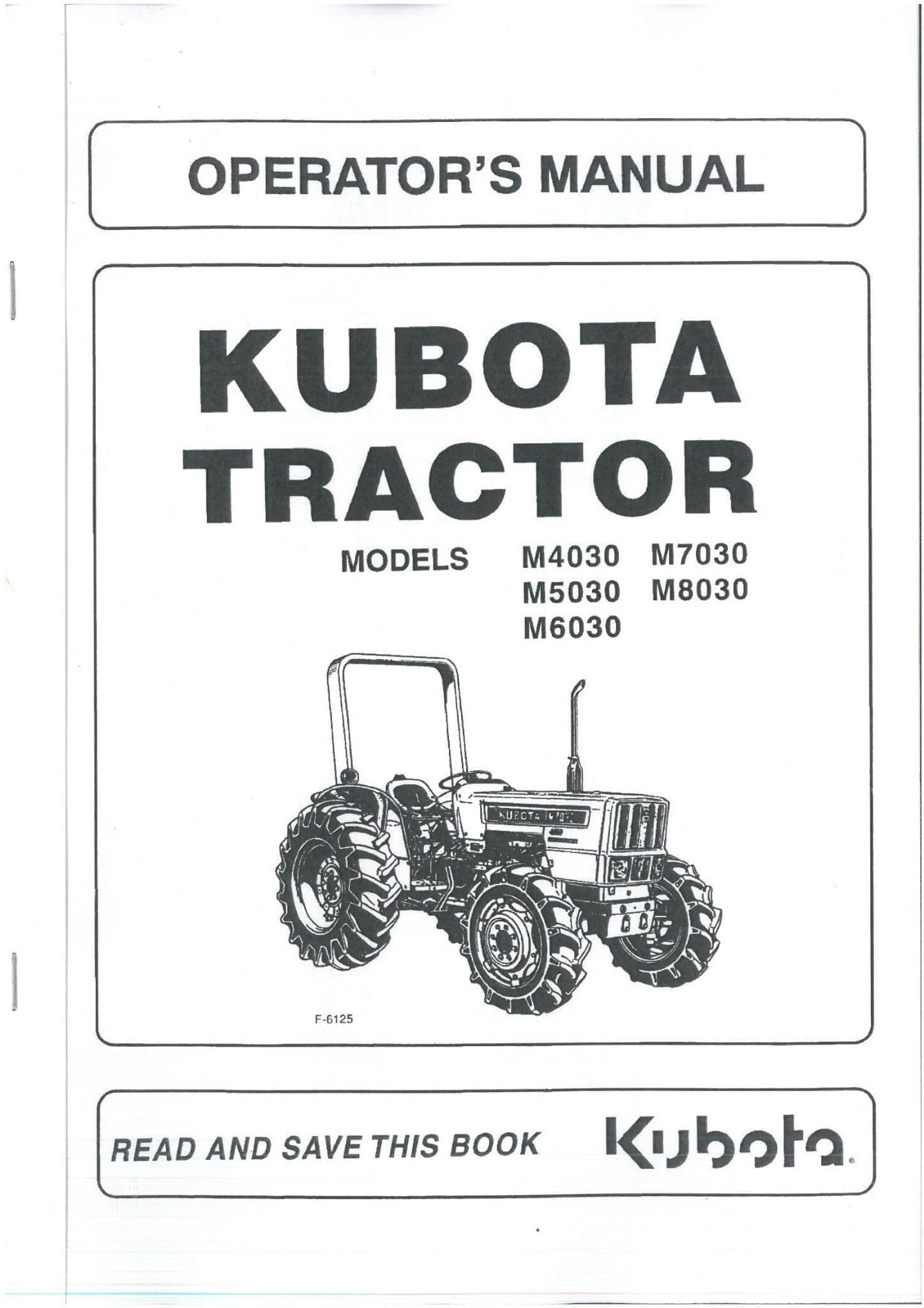 Kubota Tractor M4030 M5030 M6030 M7030 M8030 and DT 4WD Operators Manual