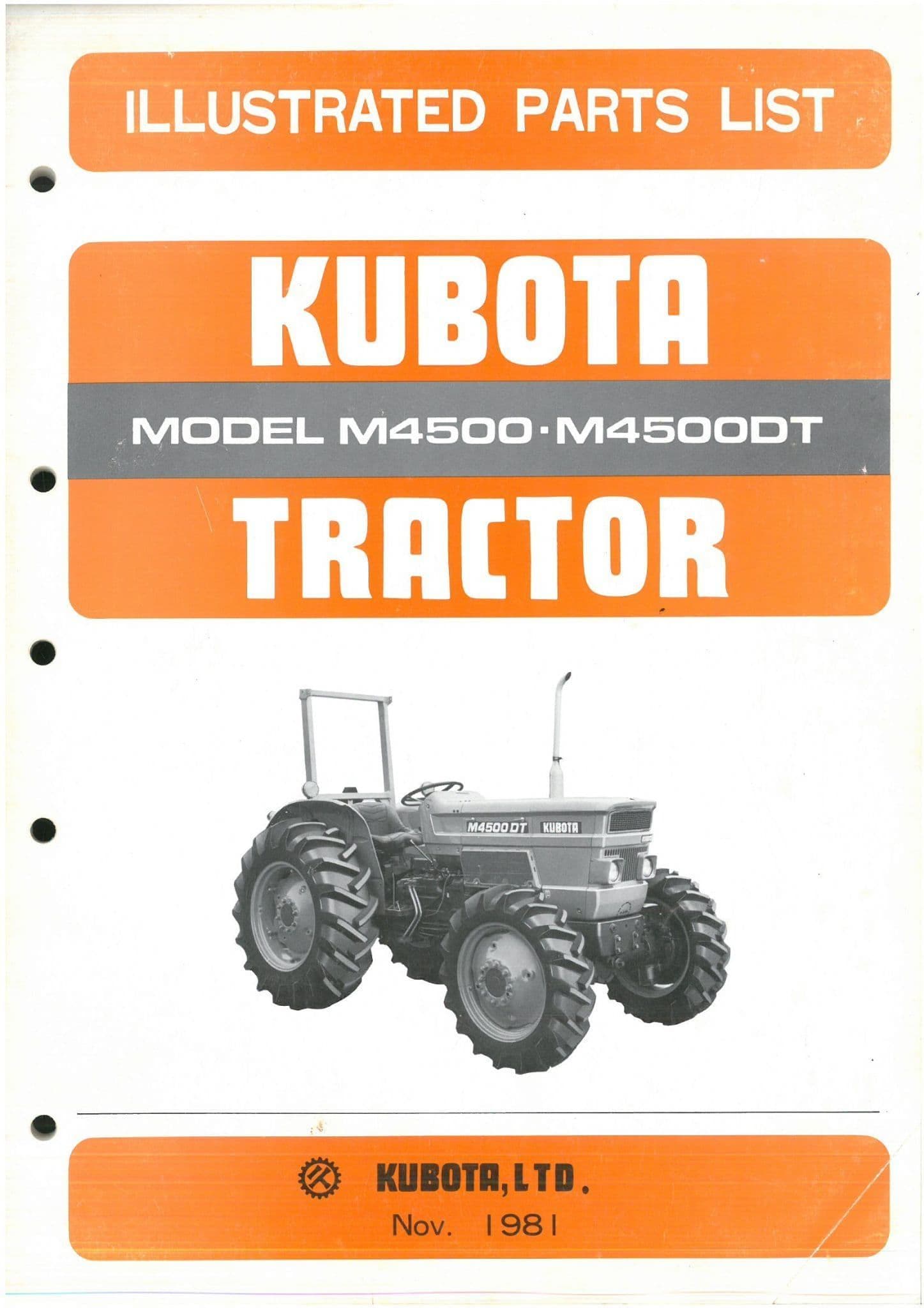 Kubota Tractor M4500 M4500DT Parts Manual - M4500 DT
