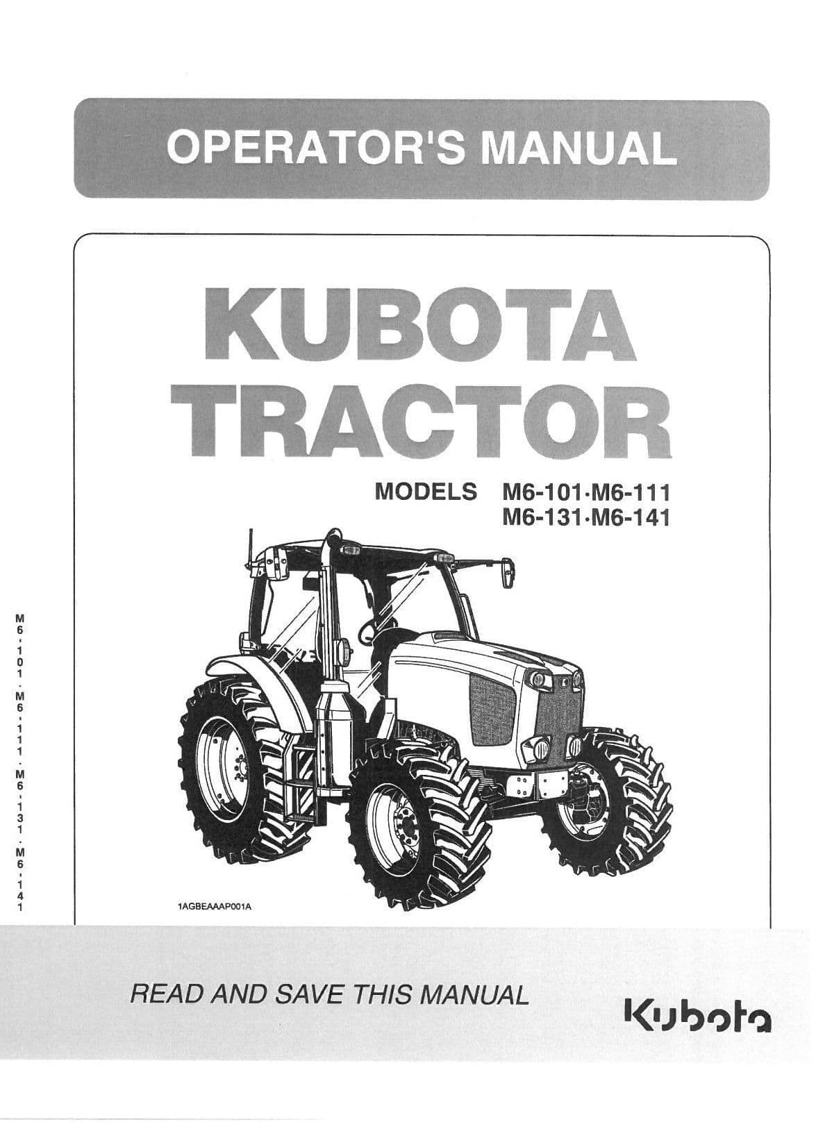 Kubota Tractor M6-101 M6-111 M6-131 M6-141 Operators Manual