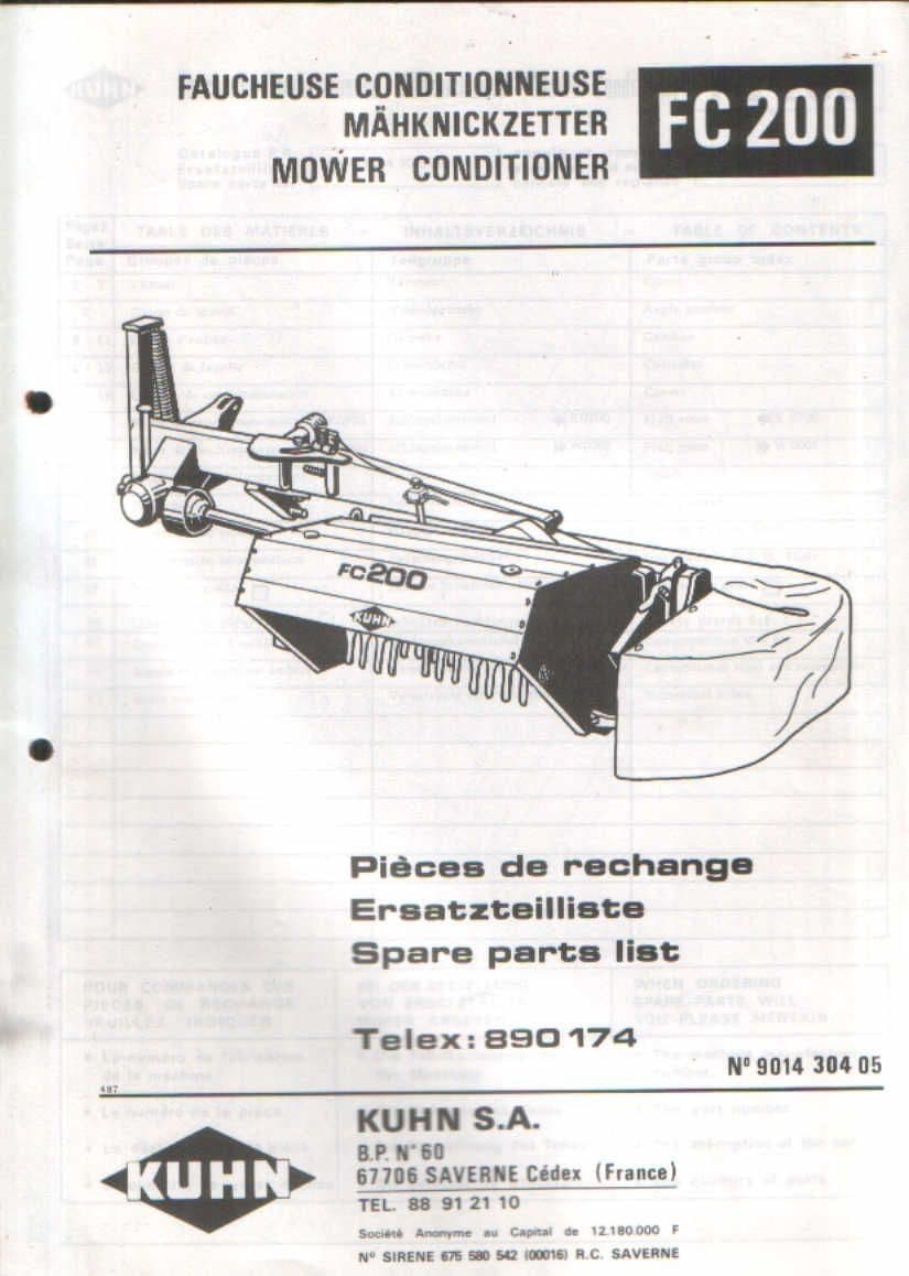 Kuhn Mower Conditioner FC200 Parts Manual