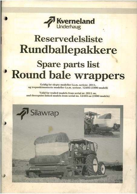 Kverneland Silawrap Round Bale Wrapper Parts Manual - Trailed Models S ...