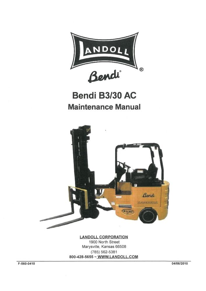 Landoll Bendi Forklift Truck Model B3-30AC Workshop Manual