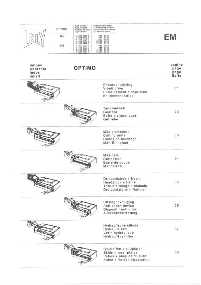 Lely Disc Harrow Optimo 165EM 205EM Parts Manual