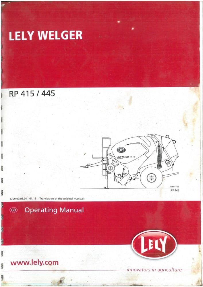 Lely Welger Round Baler RP415 RP445 Operators Manual - RP 415 445
