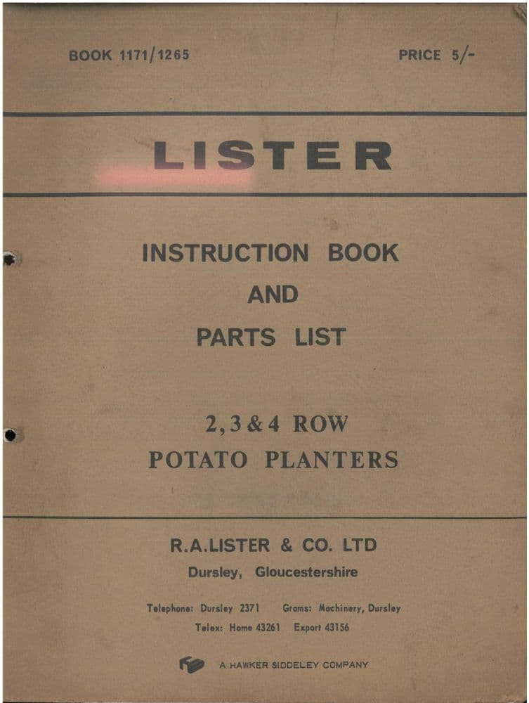 Lister 2 3 & 4 Row Potato Planter Operators and Parts Manual