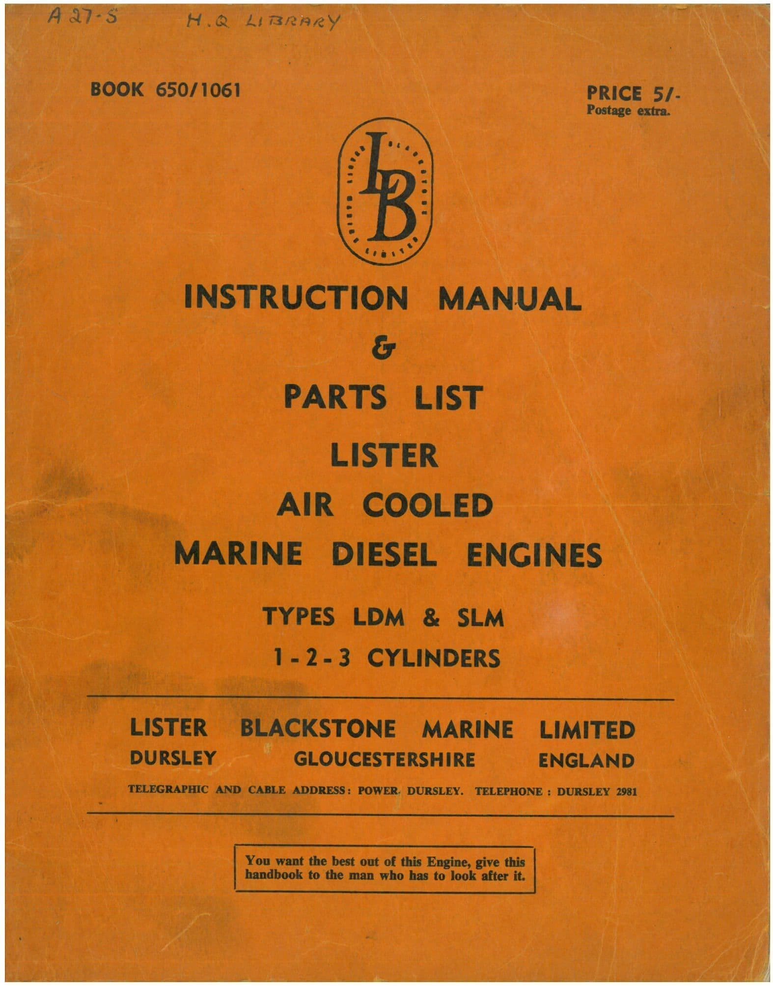 Lister Blackstone Marine Diesel Engine LDM & SLM 1 2 & 3 Cylinders ...
