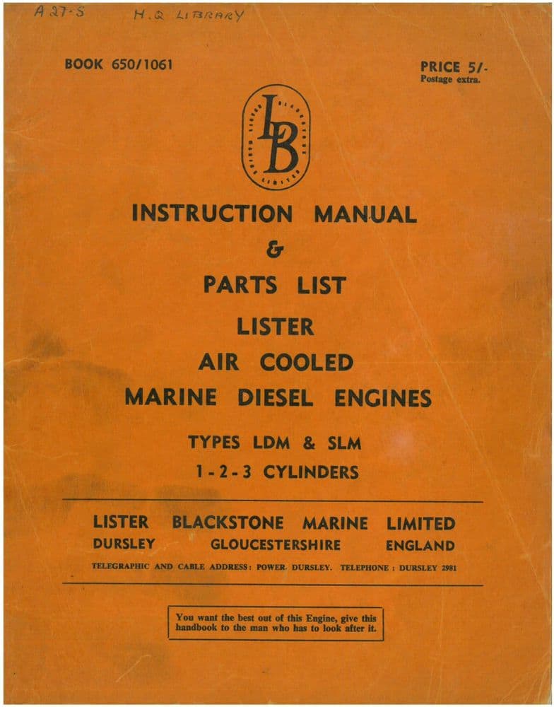 Lister Blackstone Marine Diesel Engine LDM & SLM 1 2 & 3 Cylinders ...