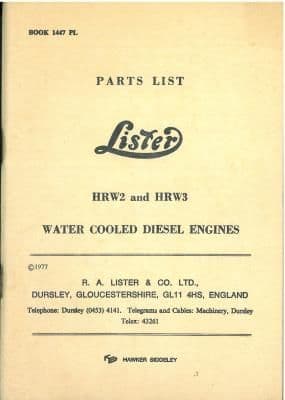 Lister Engine HRW2 & HRW3 Parts Manual