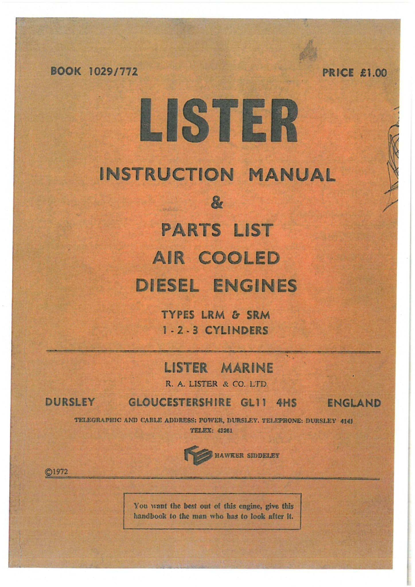 Lister Marine Diesel Engine LRM & SRM 1 2 & 3 Cylinders Operators ...