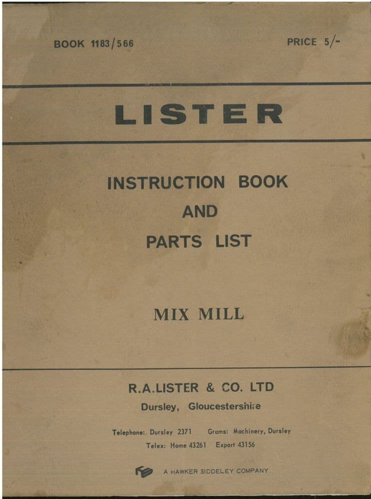 Lister Mill Mix Operators & Parts Manual