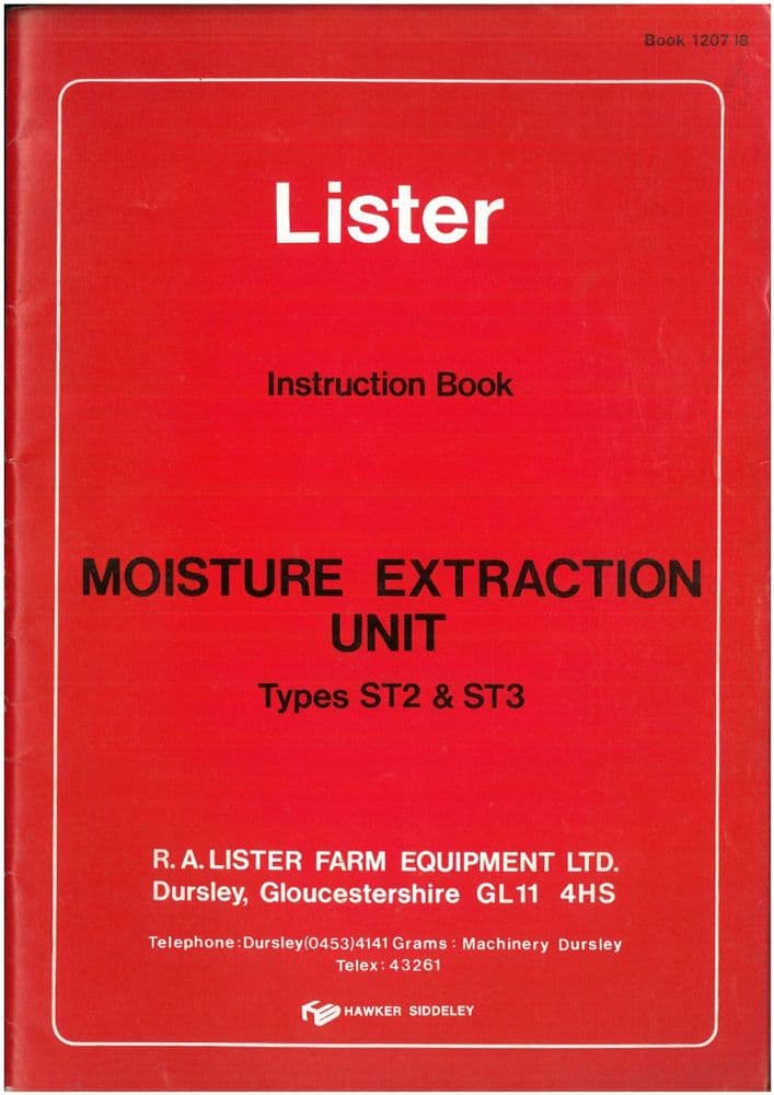 Lister Moisture Extraction Unit ST2 ST3 Operators Manual