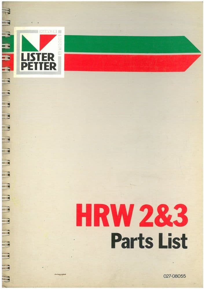 Lister Petter Engine HRW2 & HRW3 Parts Manual