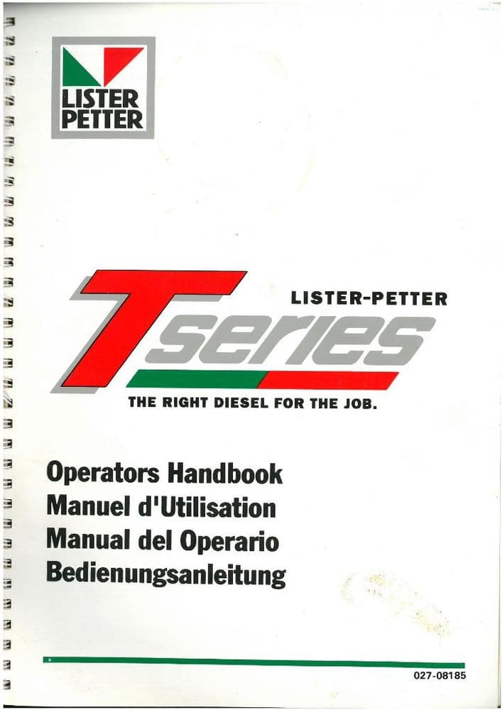 Lister Petter Engine T Series - TX2 TX3 TS1 TR1 TS2 TR2 TS3 TR3 ...