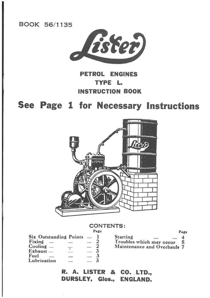 Lister Petter Petrol Engine Type L Operators Manual