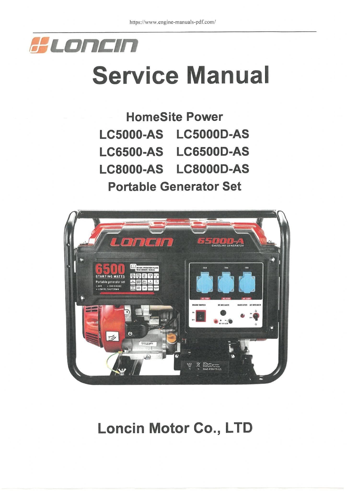 Loncin Portable Generator Set LC5000AS LC500DAS LC6500AS LC6500DAS ...