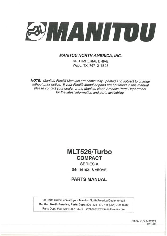 Manitou Compact Telescopic Handler Series A MLT524 MLT526T Turbo Parts ...