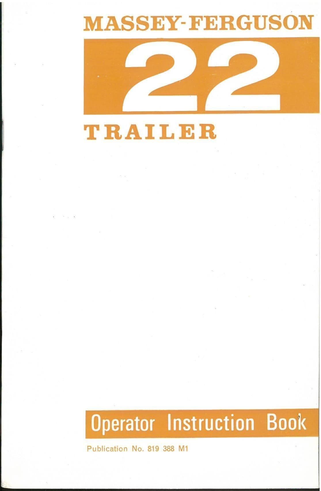 Massey Ferguson 22 Trailer Operators Manual - MF MF22
