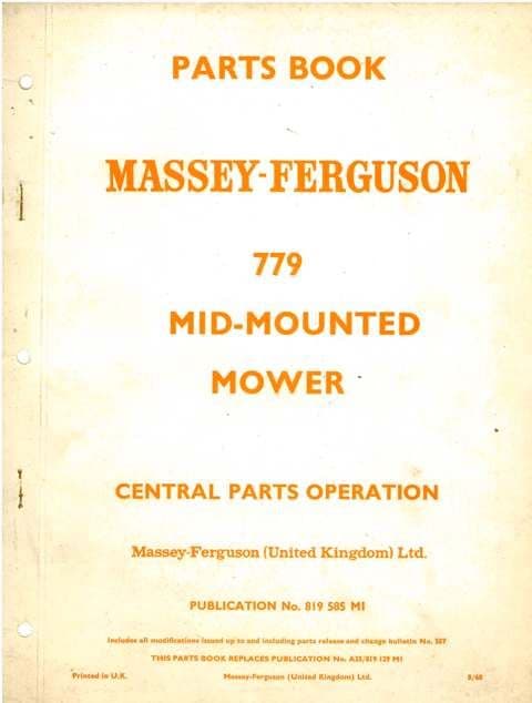 Massey Ferguson 779 Mid Mounted Mower Parts Manual - MF779