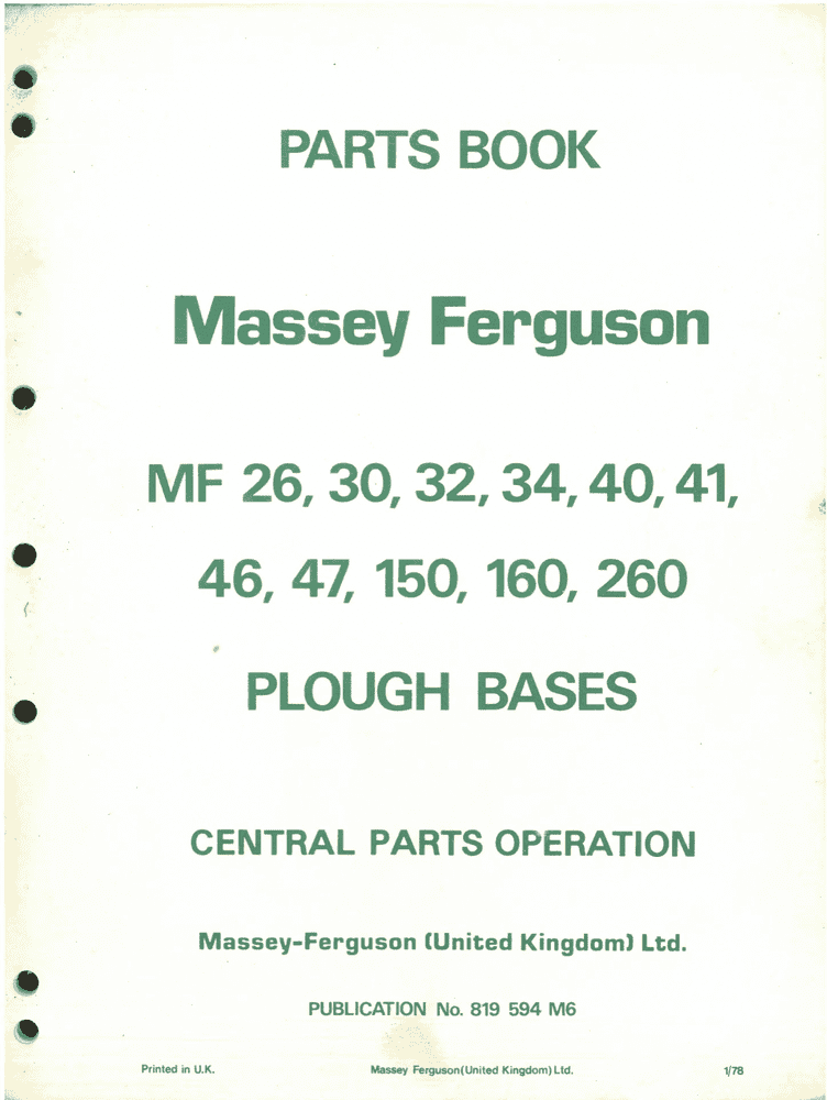 Massey Ferguson MF 26 30 32 34 40 4146 47 150 160 260 Plough Bases ...