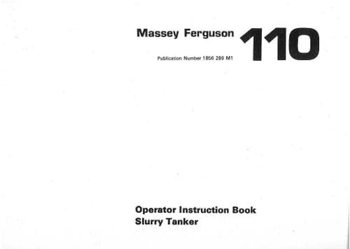 Massey Ferguson MF110 Slurry Tanker Operators Manual - MF 110