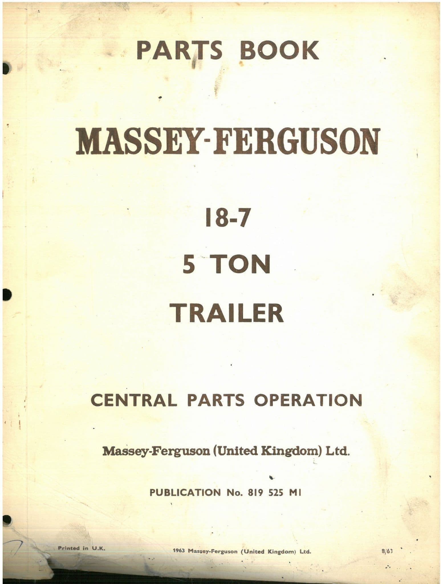 Massey Ferguson MF18-7 5 Ton Trailer Parts Manual - MF 18