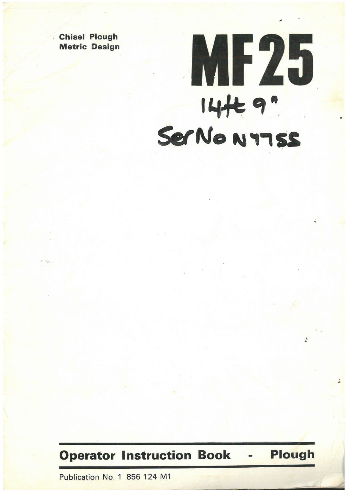 Massey Ferguson MF25 Chisel Plough Operators Manual - MF 25