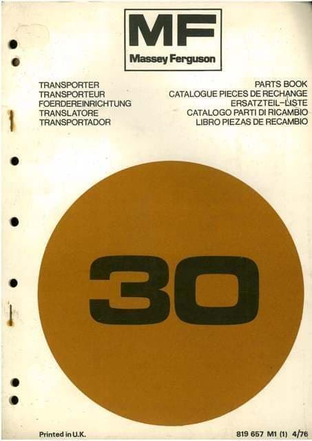 Massey Ferguson MF30 Transporter Parts Manual - MF 30