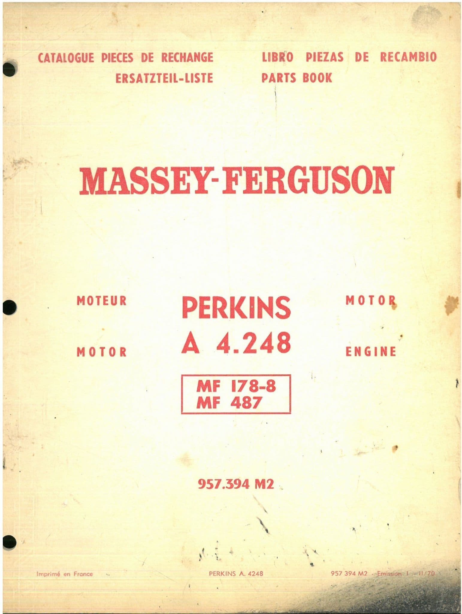 Massey Ferguson Perkins Engine A4 248 Parts Manual - For Tractors MF178 ...