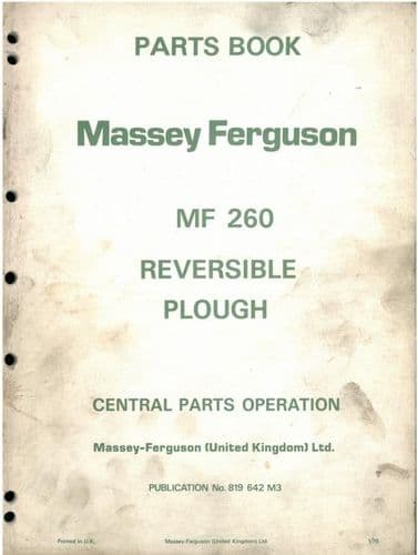 Massey Ferguson Reversible Plough MF260 Parts Manual - MF 260